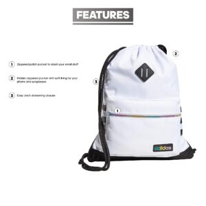 adidas Classic 3S Sackpack, White/Black/Rainbow Metallic, One Size