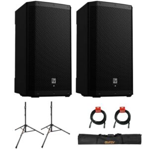 electro-voice zlx-15p-g2 15" 2-way 1000w bluetooth powered loudspeaker (pair) with 2x steel speaker stand, stand bag 51"& 2x xlr cable bundle