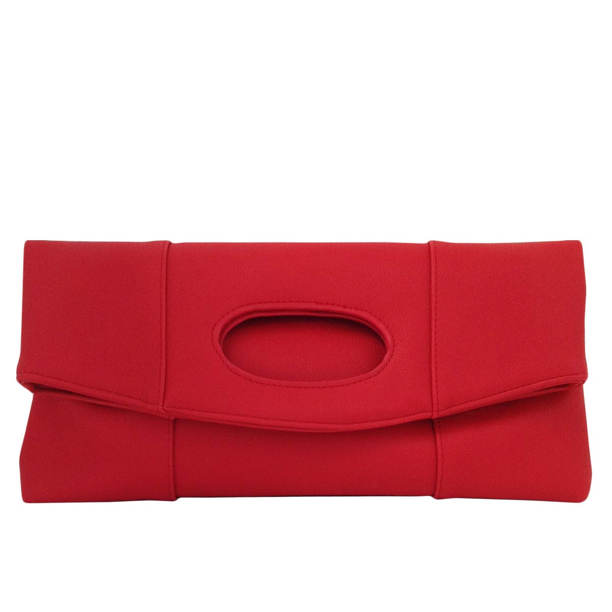 Synthetic Leather Fold Over Clutch (RED)