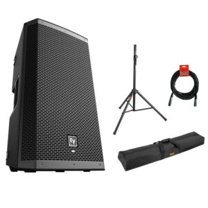 electro-voice zlx-12bt 12" 2-way 1000w bluetooth powered loudspeaker (black) with steel speaker stand, stand bag 51"& xlr cable bundle