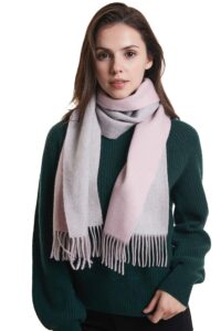 eurkea 100% cashmere 2023 winter collection, women fringed edges scarf, gift ready, colors available in solid/plaid/2-tone, pink and light grey, free size