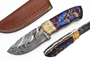 smart & sharp custom handmade damascus steel hunting knife/skinning knife aa-17216, 17217, 17218, 17219, 17220 and 17221 (multi color resin)