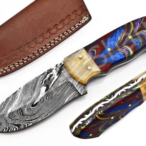 Smart & Sharp Custom Handmade Damascus Steel Hunting Knife/Skinning Knife AA-17216, 17217, 17218, 17219, 17220 and 17221 (Multi Color Resin)