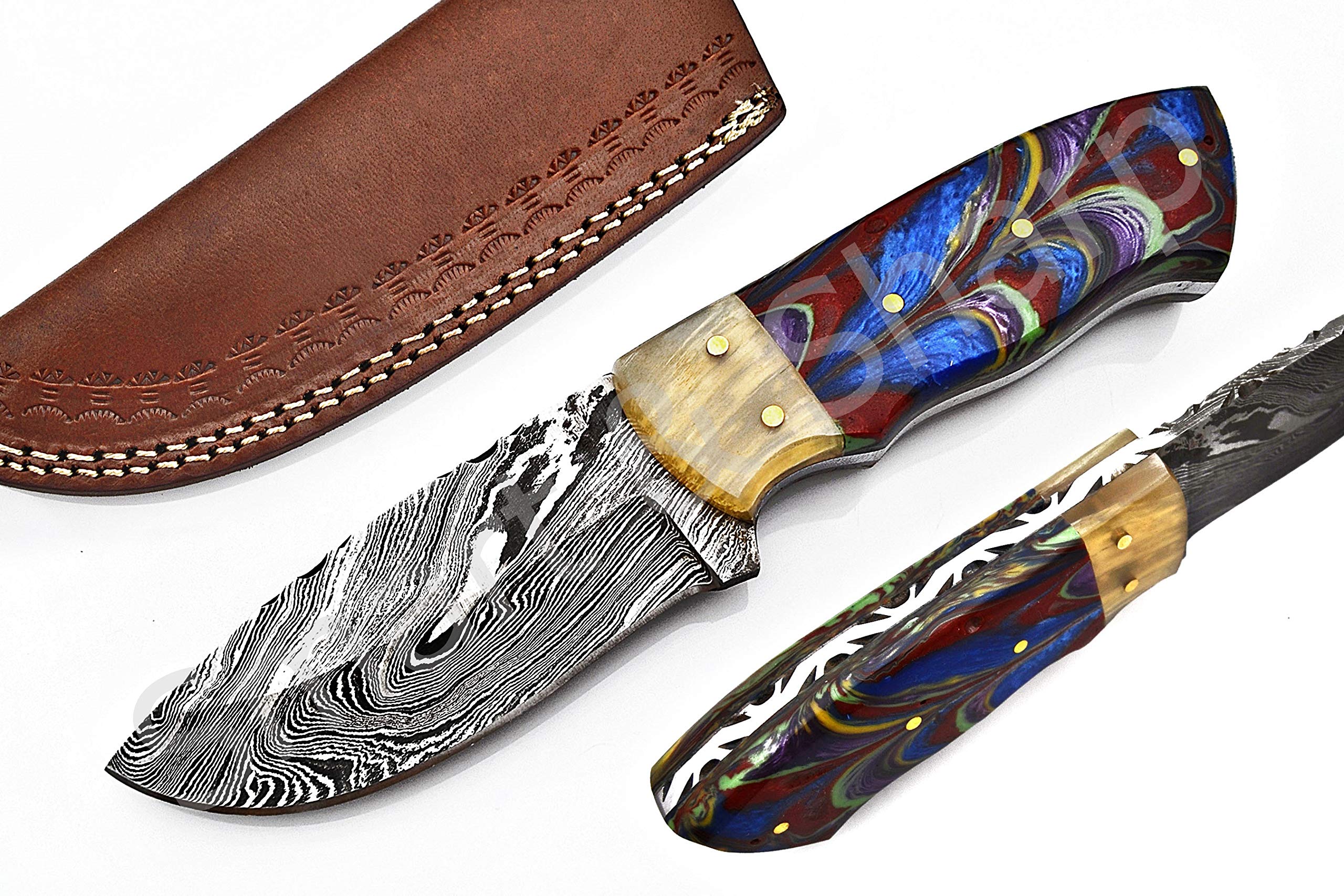 Smart & Sharp Custom Handmade Damascus Steel Hunting Knife/Skinning Knife AA-17216, 17217, 17218, 17219, 17220 and 17221 (Multi Color Resin)