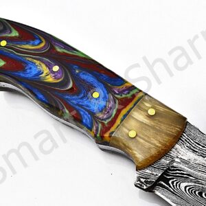 Smart & Sharp Custom Handmade Damascus Steel Hunting Knife/Skinning Knife AA-17216, 17217, 17218, 17219, 17220 and 17221 (Multi Color Resin)