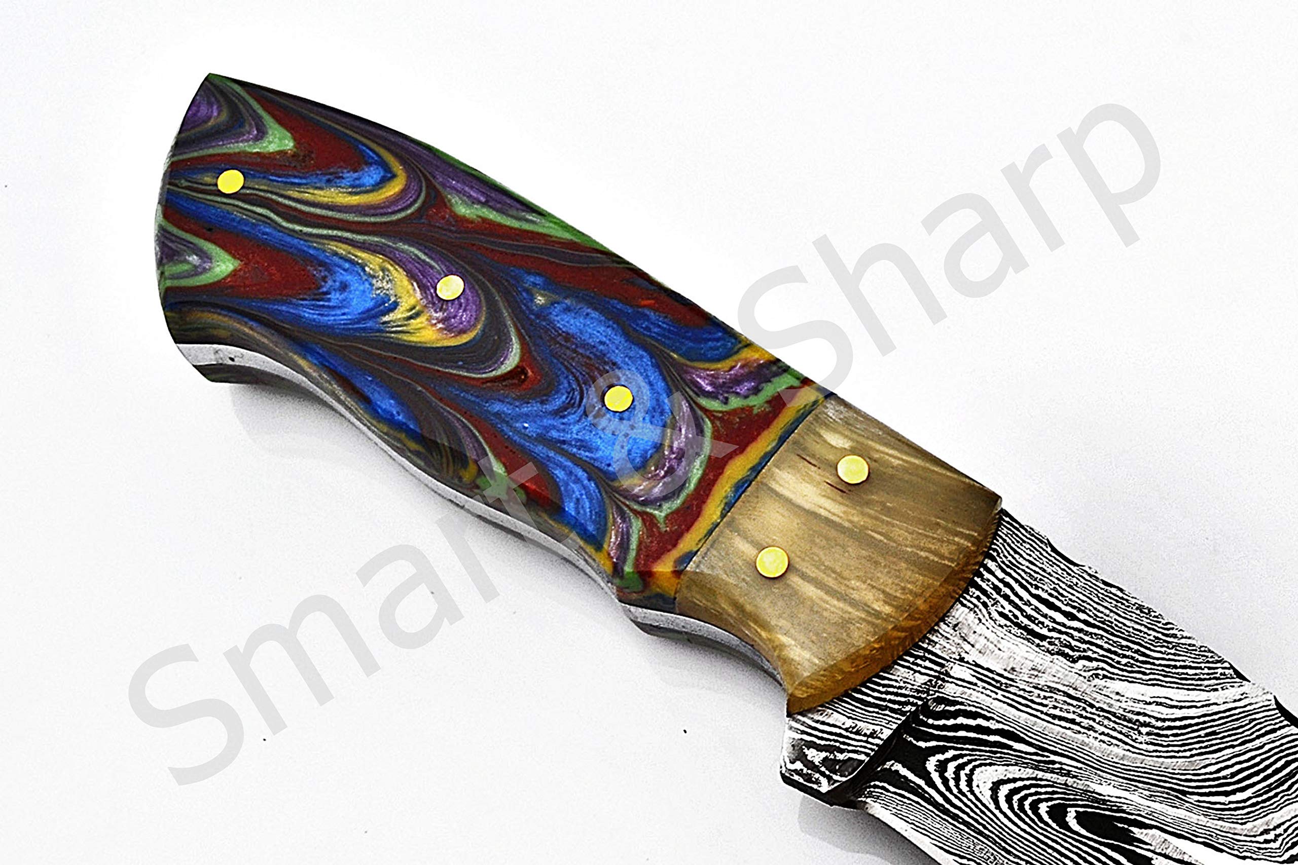 Smart & Sharp Custom Handmade Damascus Steel Hunting Knife/Skinning Knife AA-17216, 17217, 17218, 17219, 17220 and 17221 (Multi Color Resin)