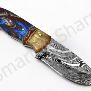 Smart & Sharp Custom Handmade Damascus Steel Hunting Knife/Skinning Knife AA-17216, 17217, 17218, 17219, 17220 and 17221 (Multi Color Resin)