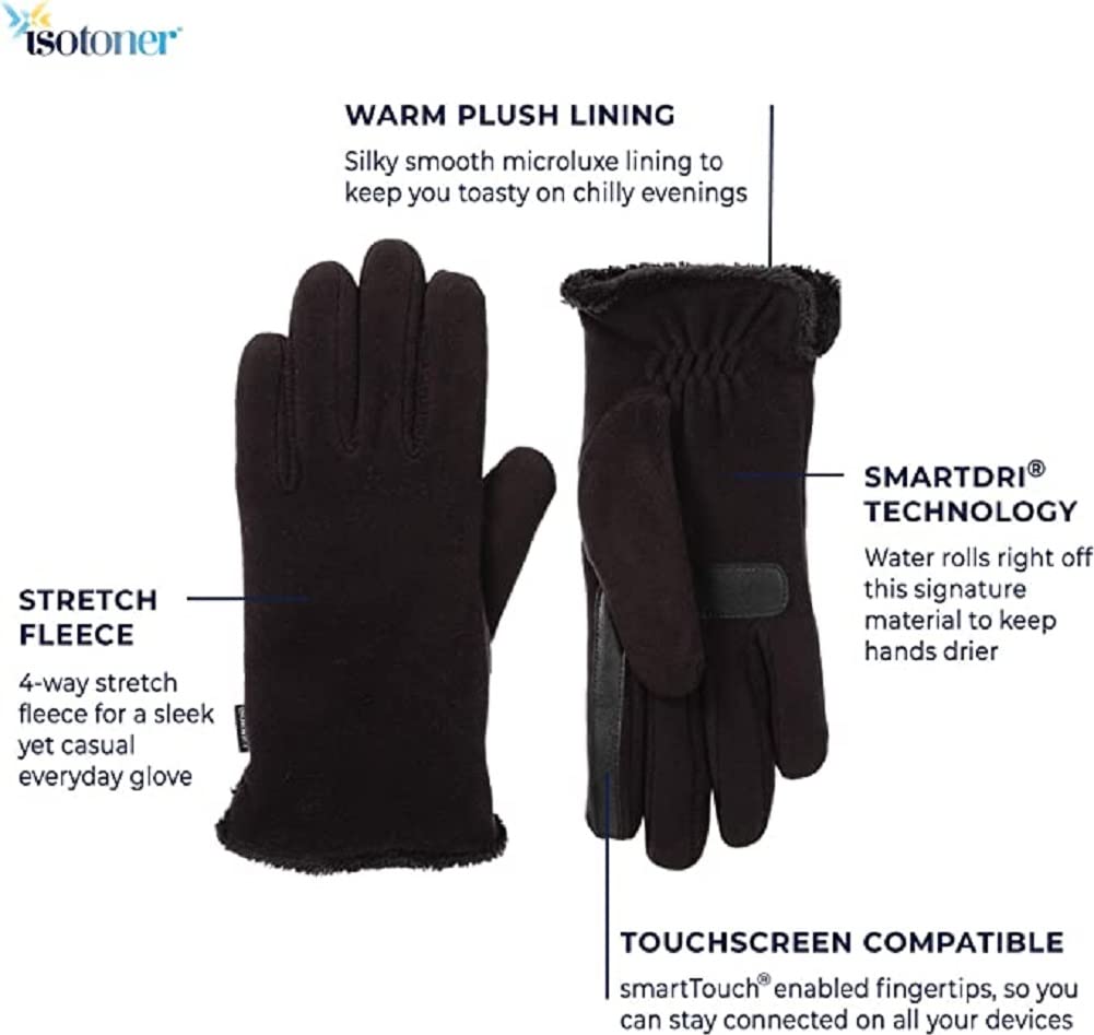 isotoner womens Stretch Fleece Glove - Microluxe Black One Size