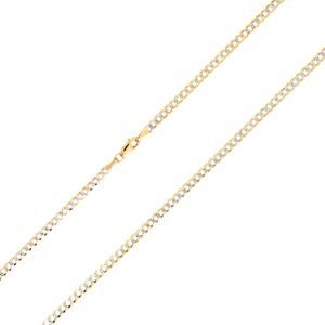 Nuragold 14k Yellow Gold Solid 4mm Cuban Chain Curb Link Diamond Cut Pave Two Tone Pendant Necklace, Mens Womens Jewelry 16" 18" 20" 22" 24" 26" 28" 30"