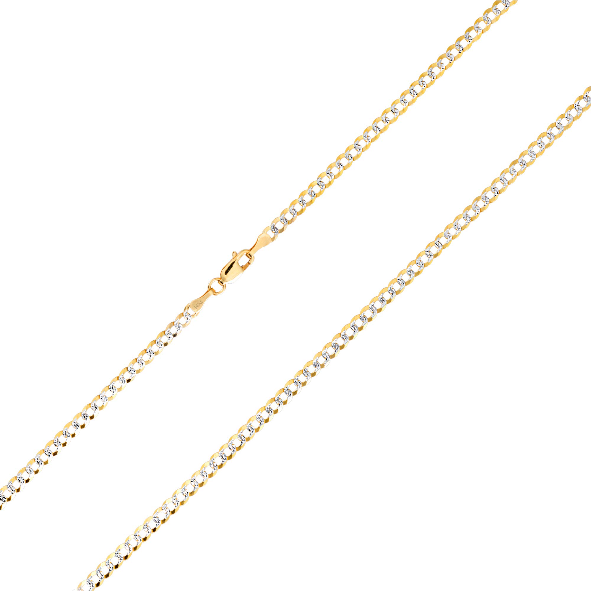 Nuragold 14k Yellow Gold Solid 4mm Cuban Chain Curb Link Diamond Cut Pave Two Tone Pendant Necklace, Mens Womens Jewelry 16" 18" 20" 22" 24" 26" 28" 30"