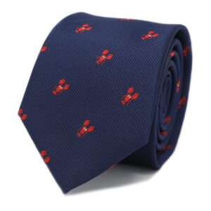 mendepot red lobster pattern necktie with gift box red color lobster navy tie