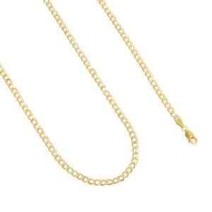 Nuragold 10k Yellow Gold 3.5mm Cuban Chain Curb Link Diamond Cut Pave Two Tone Pendant Necklace, Mens Womens Jewelry 16" 18" 20" 22" 24" 26" 28" 30"