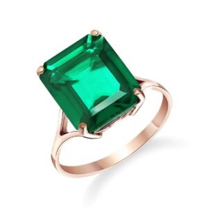 Galaxy Gold GG Stunning 4.50 Carats 14K Solid Rose Gold Brilliant Emerald Cut Emerald Solitaire Ring with Genuine Vibrant Emerald Octagon Shape Anniversary Engagement Promise Her Him Unisex (7)