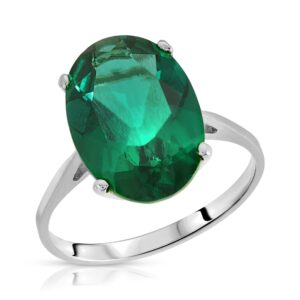 galaxy gold gg stunning 4.50 carats 14k solid white gold brilliant oval cut emerald solitaire ring with genuine vibrant emerald oval shape anniversary engagement promise her him unisex (7.5)