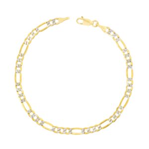 nuragold 10k yellow gold solid 5mm figaro chain link diamond cut pave two tone bracelet, mens womens jewelry 7" 7.5" 8" 8.5" 9"