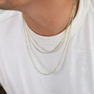 Nuragold 10k Yellow Gold 3mm Solid Cuban Curb Link Chain Pendant Necklace, Mens Womens Jewelry 16" 18" 20" 22" 24" 26" 28" 30"