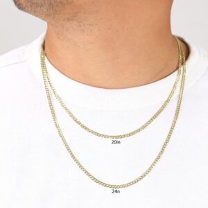 Nuragold 10k Yellow Gold 3mm Solid Cuban Curb Link Chain Pendant Necklace, Mens Womens Jewelry 16" 18" 20" 22" 24" 26" 28" 30"