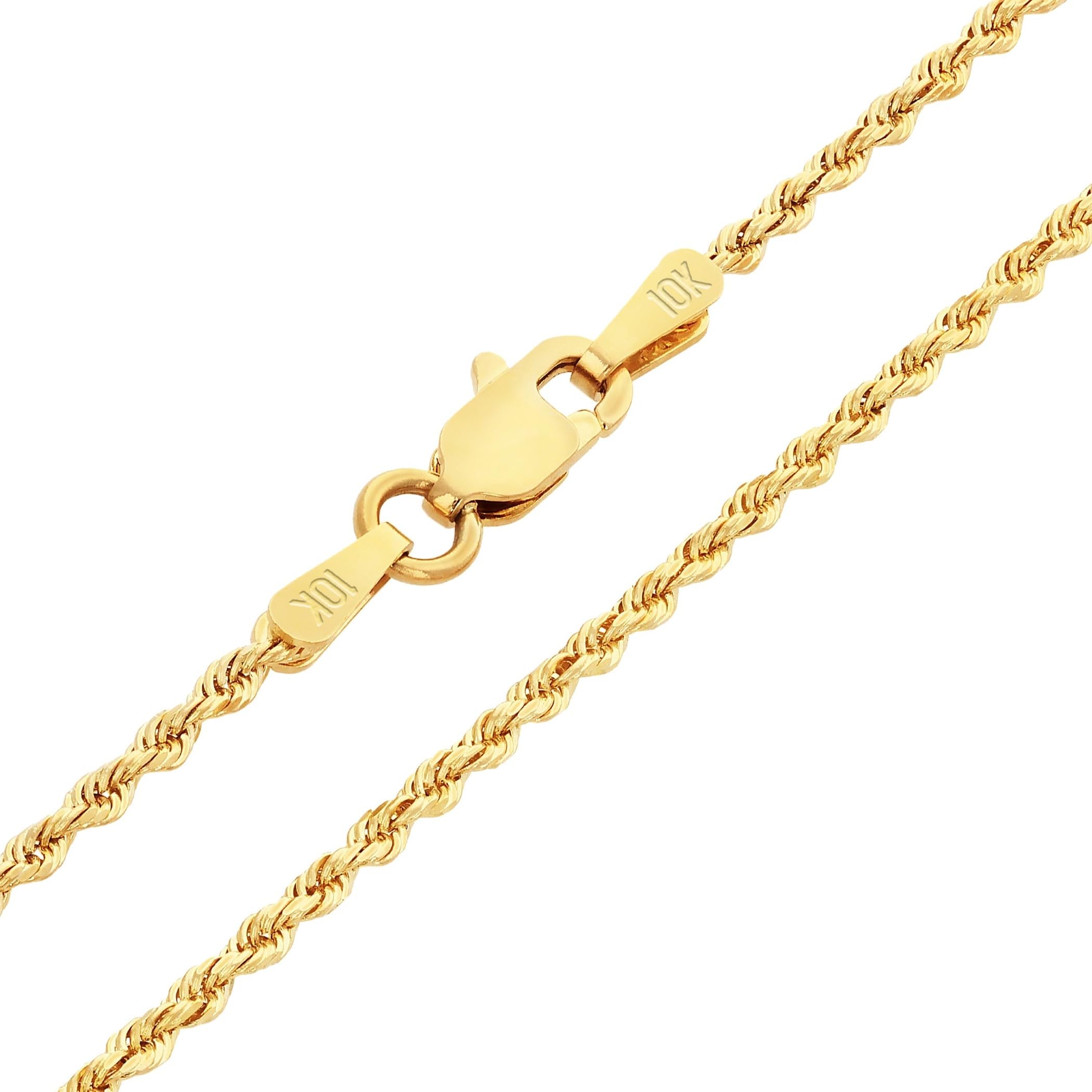 Nuragold 10k Yellow Gold 2mm Rope Chain Pendant Necklace, Womens Mens Jewelry 16" 18" 20" 22" 24"