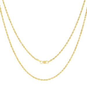 Nuragold 10k Yellow Gold 2mm Rope Chain Pendant Necklace, Womens Mens Jewelry 16" 18" 20" 22" 24"