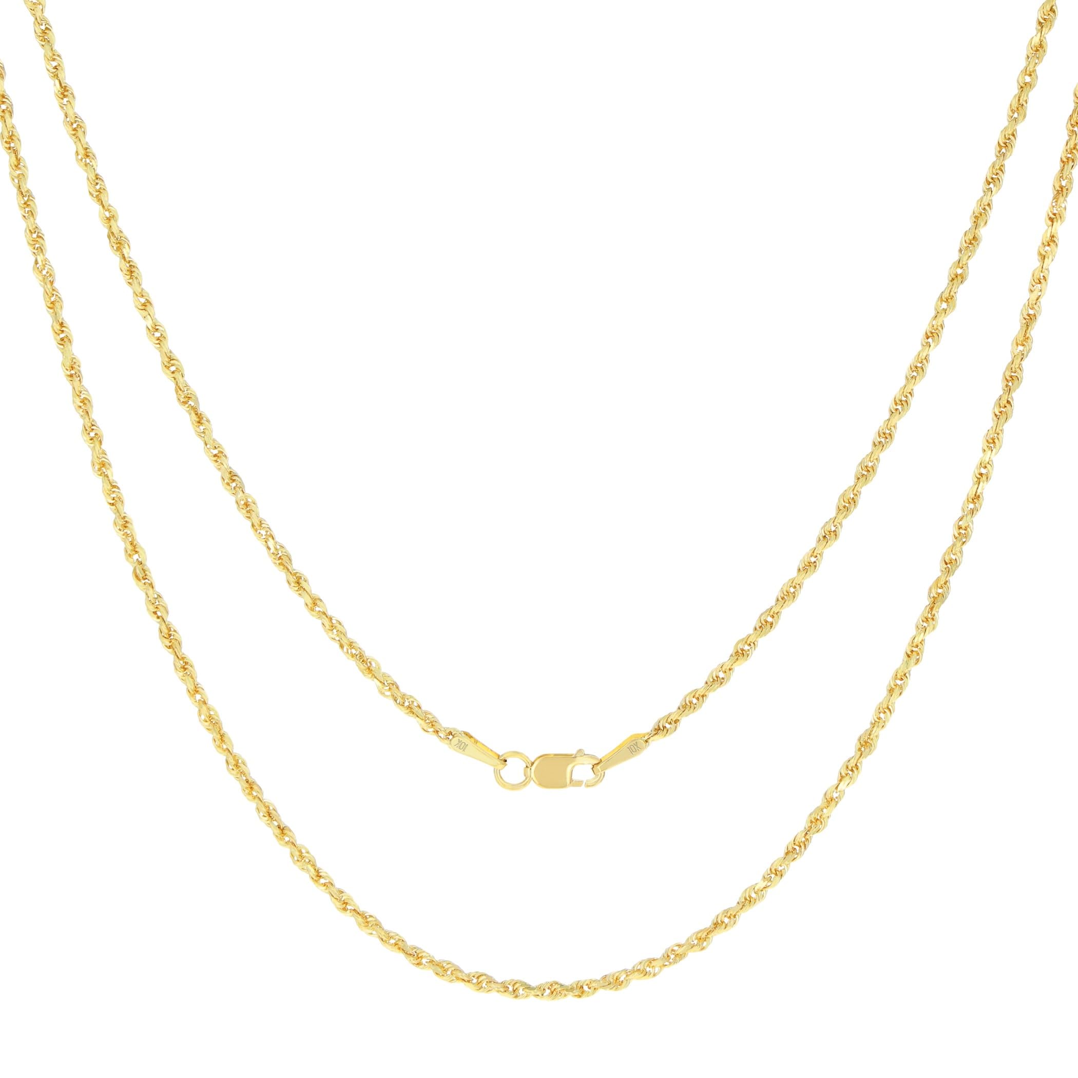 Nuragold 10k Yellow Gold 2mm Rope Chain Pendant Necklace, Womens Mens Jewelry 16" 18" 20" 22" 24"