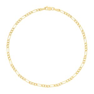 nuragold 10k yellow gold 2.5mm figaro chain link bracelet or anklet, mens womens jewelry 7" 7.5" 8" 8.5" 9"