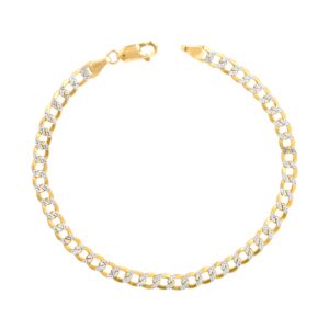 nuragold 14k yellow gold 4.5mm cuban chain curb link diamond cut pave two tone bracelet, mens womens jewelry 7" 7.5" 8" 8.5" 9"