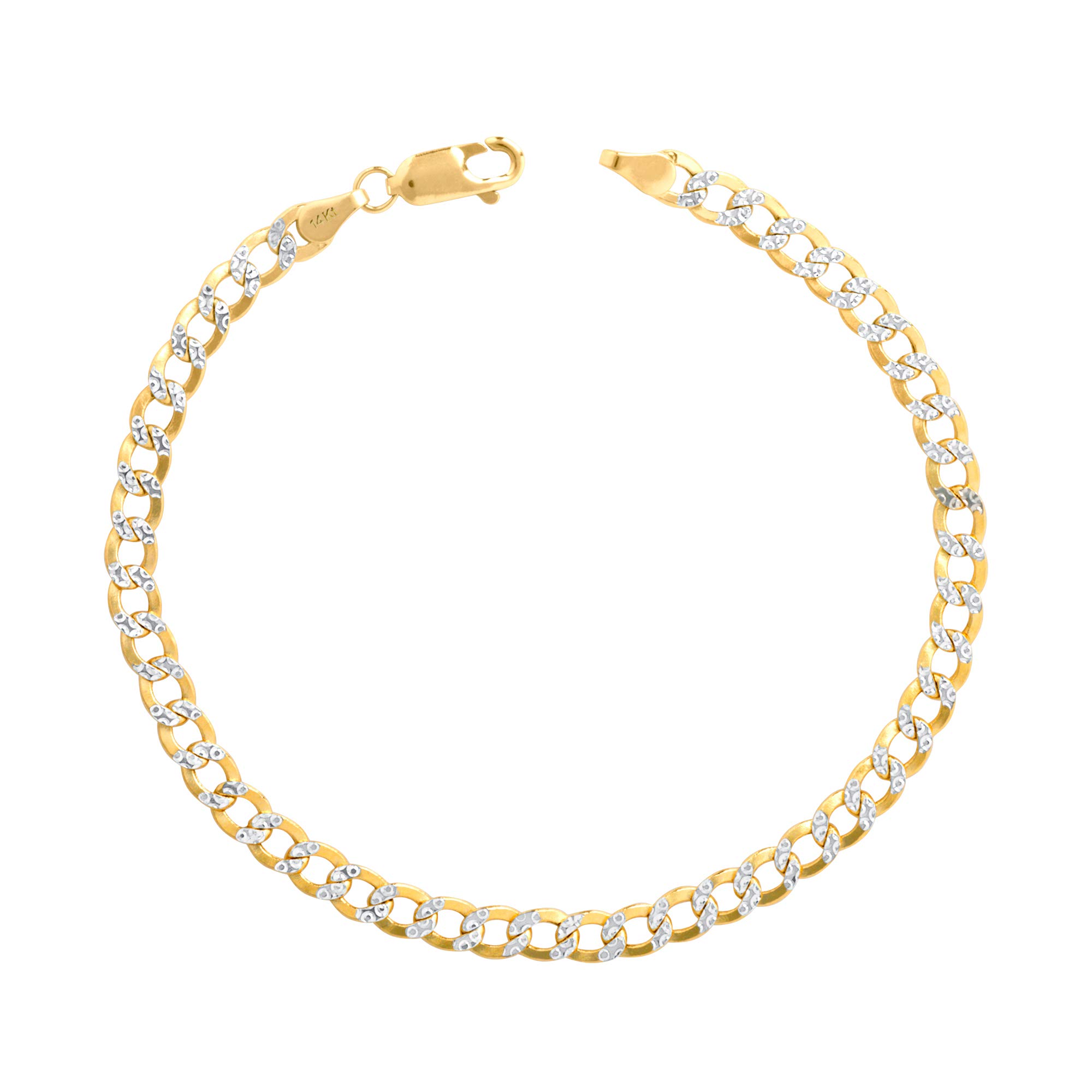 Nuragold 14k Yellow Gold 4.5mm Cuban Chain Curb Link Diamond Cut Pave Two Tone Bracelet, Mens Womens Jewelry 7" 7.5" 8" 8.5" 9"