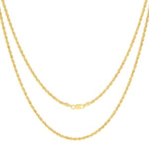 Nuragold 10k Yellow Gold 2.5mm Rope Chain Diamond Cut Necklace, Mens Womens Jewelry 16" 18" 20" 22" 24" 26" 28" 30"