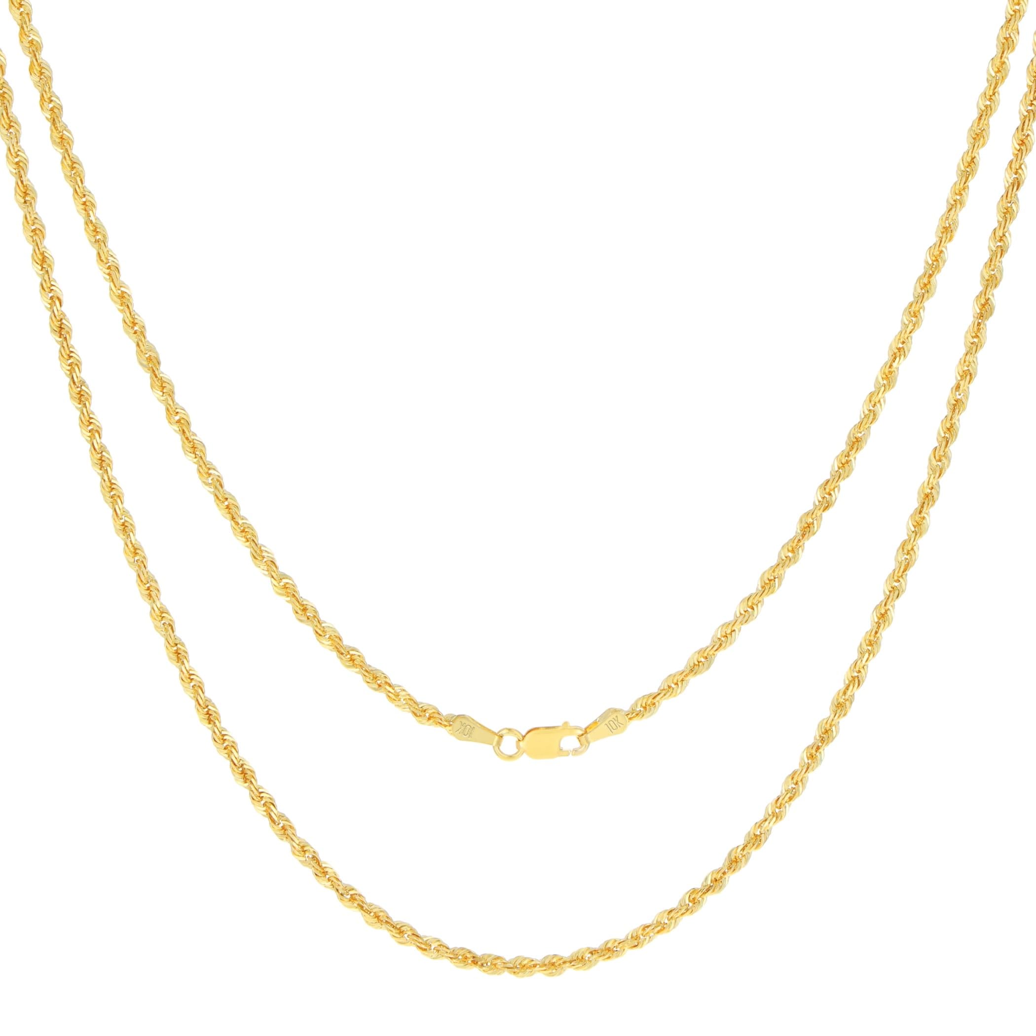 Nuragold 10k Yellow Gold 2.5mm Rope Chain Diamond Cut Necklace, Mens Womens Jewelry 16" 18" 20" 22" 24" 26" 28" 30"