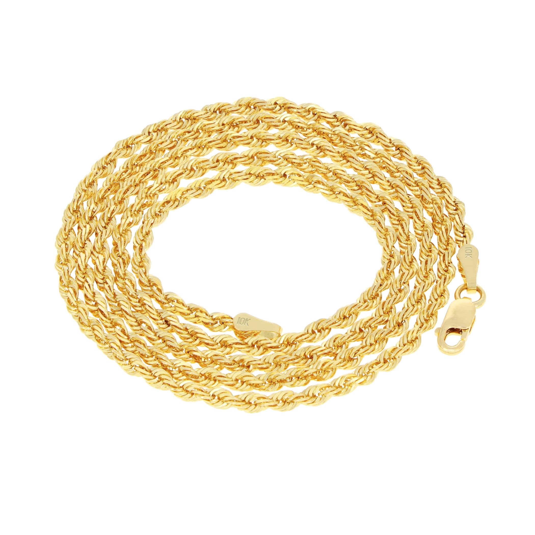 Nuragold 10k Yellow Gold 2.5mm Rope Chain Diamond Cut Necklace, Mens Womens Jewelry 16" 18" 20" 22" 24" 26" 28" 30"