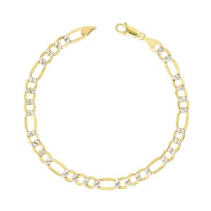 nuragold 10k yellow gold 5.5mm figaro chain link diamond cut pave two tone bracelet, mens womens jewelry 7" 7.5" 8" 8.5" 9"