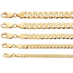 harlembling 14k gold over solid 925 sterling silver - men's ladies flat cuban chain - made in italy - 18-30" - 4mm 5mm 6mm 7mm 8mm - necklace (20, 8mm)