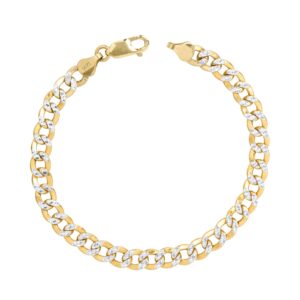 nuragold 14k yellow gold 7mm cuban chain curb link diamond cut pave two tone bracelet, mens womens jewelry 7" 7.5" 8" 8.5" 9"