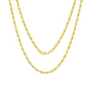 nuragold 10k yellow gold 4mm diamond cut rope chain lightweight necklace, mens womens jewelry 16" 18" 20" 22" 24" 26" 28" 30"