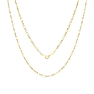 Nuragold 10k Yellow Gold 2mm Figaro Chain Link Diamond Cut Pave Two Tone Pendant Necklace, Womens Mens Jewelry 16" 18" 20" 22" 24"