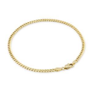 nuragold 14k yellow gold 3mm miami cuban link chain bracelet or anklet, mens womens jewelry 7" 7.5" 8" 8.5" 9"