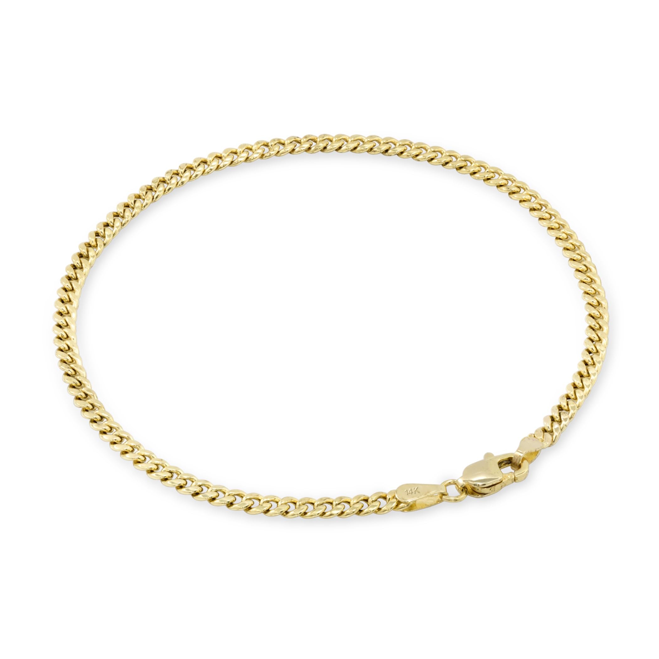 Nuragold 14k Yellow Gold 3mm Miami Cuban Link Chain Bracelet or Anklet, Mens Womens Jewelry 7" 7.5" 8" 8.5" 9"