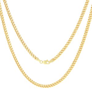 nuragold 14k yellow gold 4mm miami cuban link chain pendant necklace, mens womens jewelry 16" 18" 20" 22" 24" 26" 28" 30"