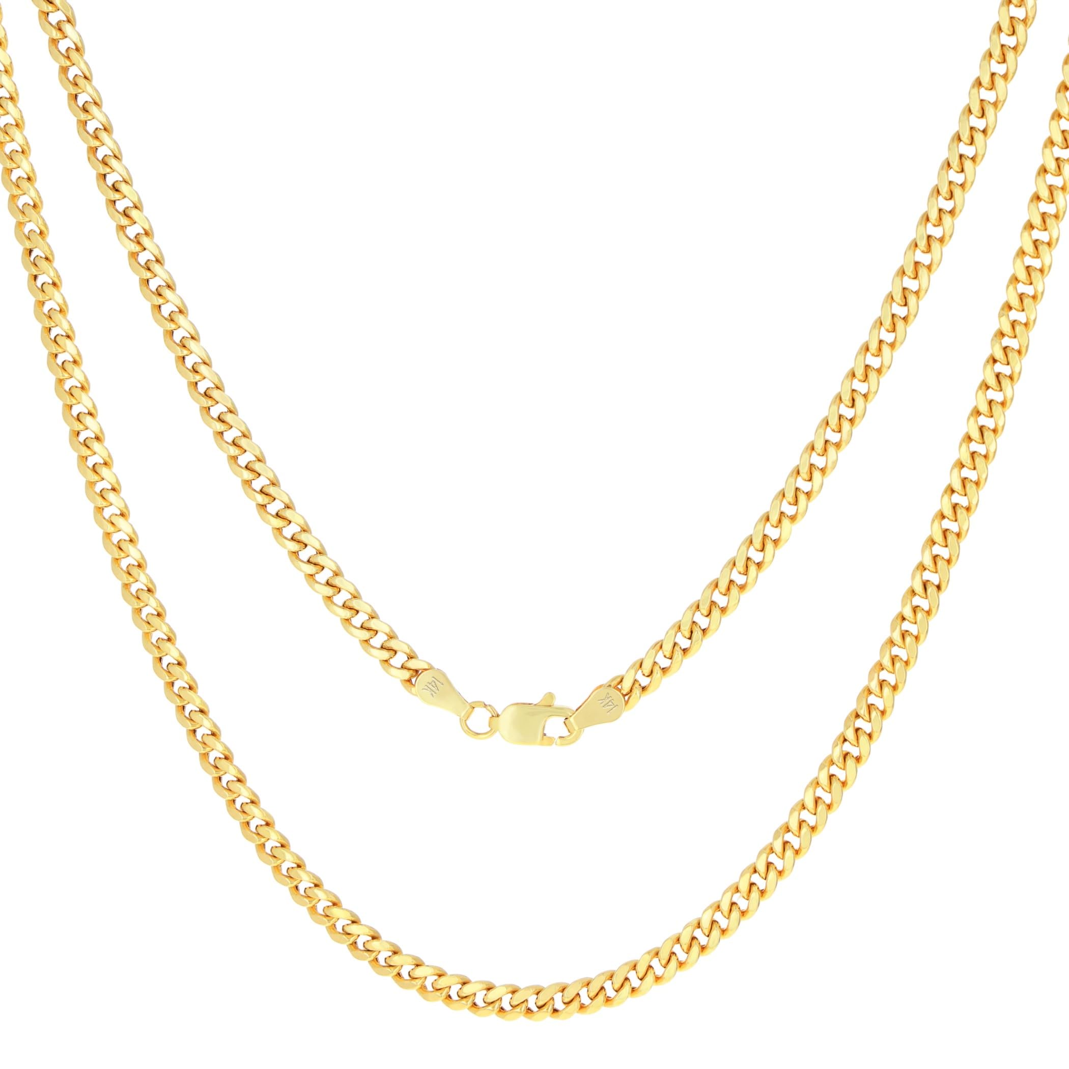 Nuragold 14k Yellow Gold 4mm Miami Cuban Link Chain Pendant Necklace, Mens Womens Jewelry 16" 18" 20" 22" 24" 26" 28" 30"