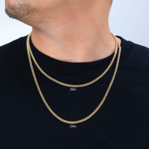 Nuragold 14k Yellow Gold 4mm Miami Cuban Link Chain Pendant Necklace, Mens Womens Jewelry 16" 18" 20" 22" 24" 26" 28" 30"