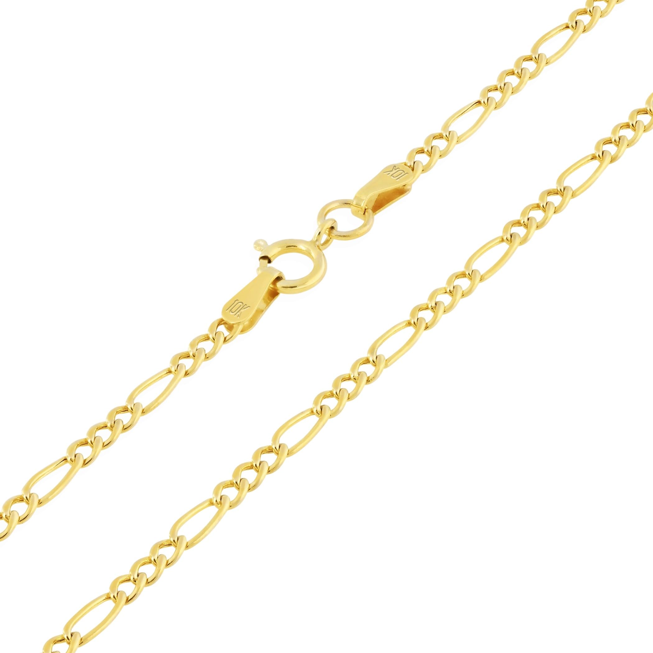 Nuragold 10k Yellow Gold 2mm Figaro Chain Link Pendant Necklace, Womens Mens Jewelry 16" 18" 20" 22" 24" 26"