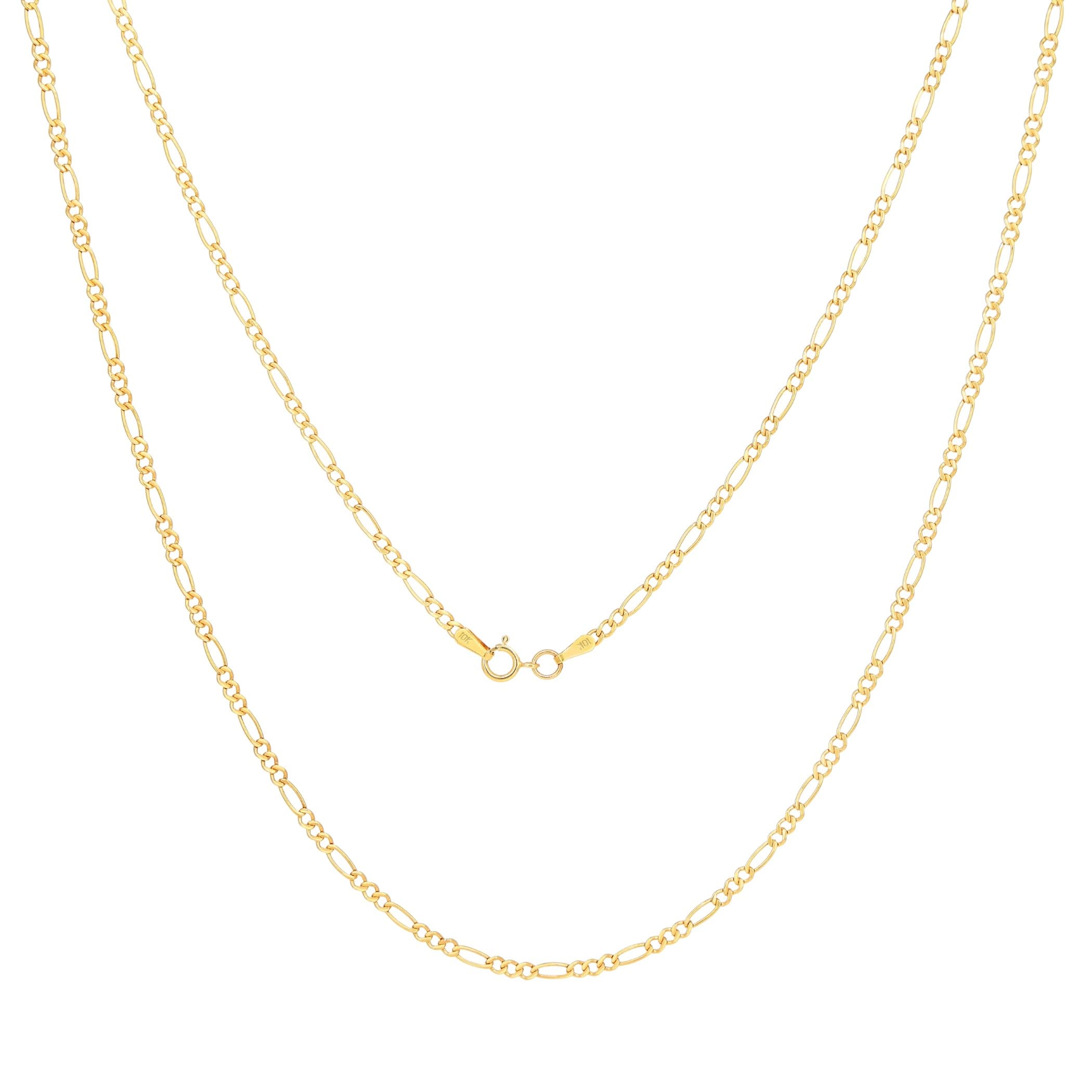 Nuragold 10k Yellow Gold 2mm Figaro Chain Link Pendant Necklace, Womens Mens Jewelry 16" 18" 20" 22" 24" 26"