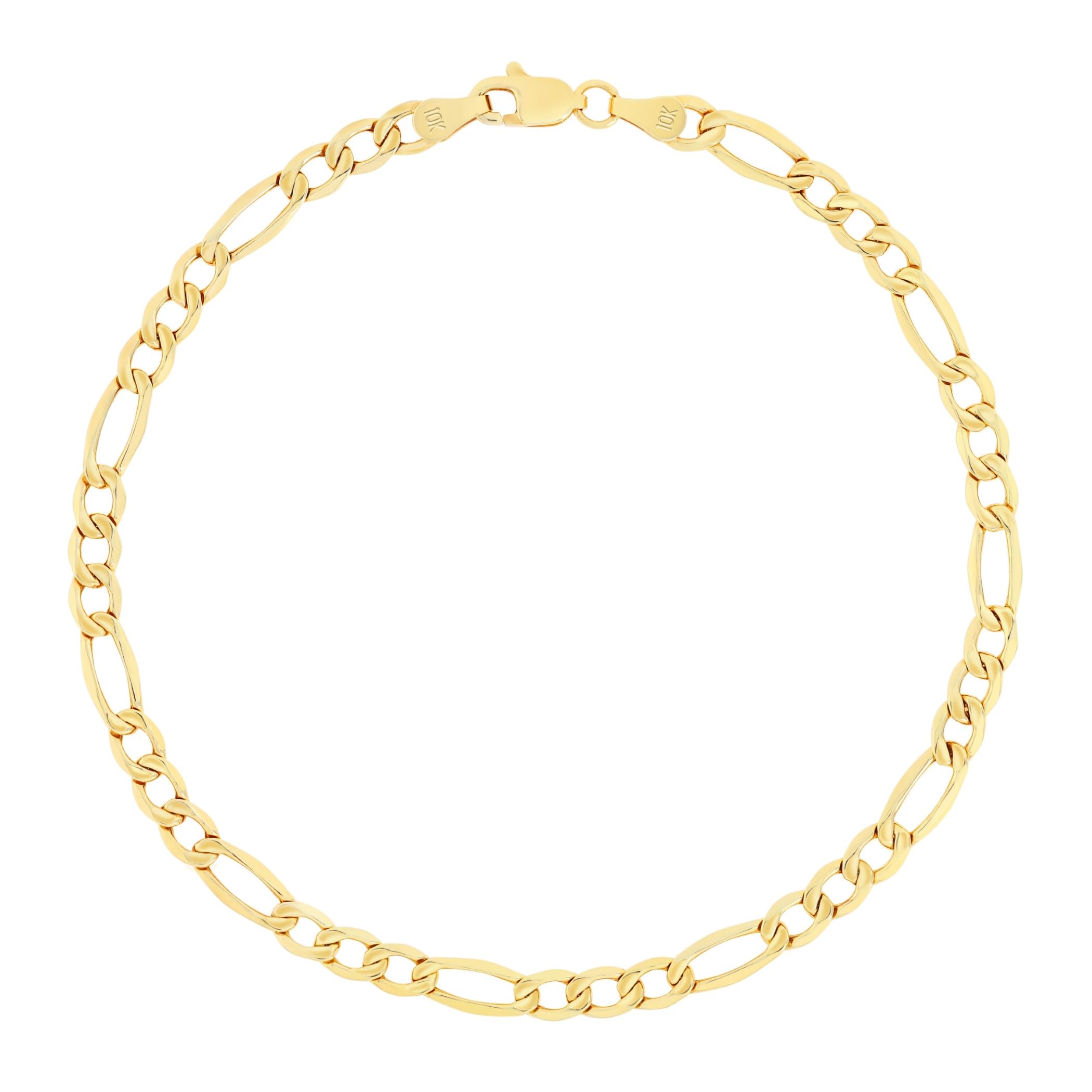 Nuragold 10k Yellow Gold 4.5mm Figaro Chain Link Bracelet, Womens Mens Jewelry 7" 7.5" 8" 8.5" 9"