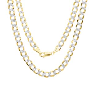 nuragold 10k yellow gold 5.5mm cuban chain curb link diamond cut pave two tone pendant necklace, mens womens jewelry 16" 18" 20" 22" 24" 26" 28" 30"