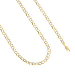 Nuragold 10k Yellow Gold 5.5mm Cuban Chain Curb Link Diamond Cut Pave Two Tone Pendant Necklace, Mens Womens Jewelry 16" 18" 20" 22" 24" 26" 28" 30"