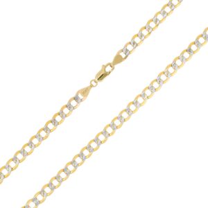 Nuragold 10k Yellow Gold 5.5mm Cuban Chain Curb Link Diamond Cut Pave Two Tone Pendant Necklace, Mens Womens Jewelry 16" 18" 20" 22" 24" 26" 28" 30"