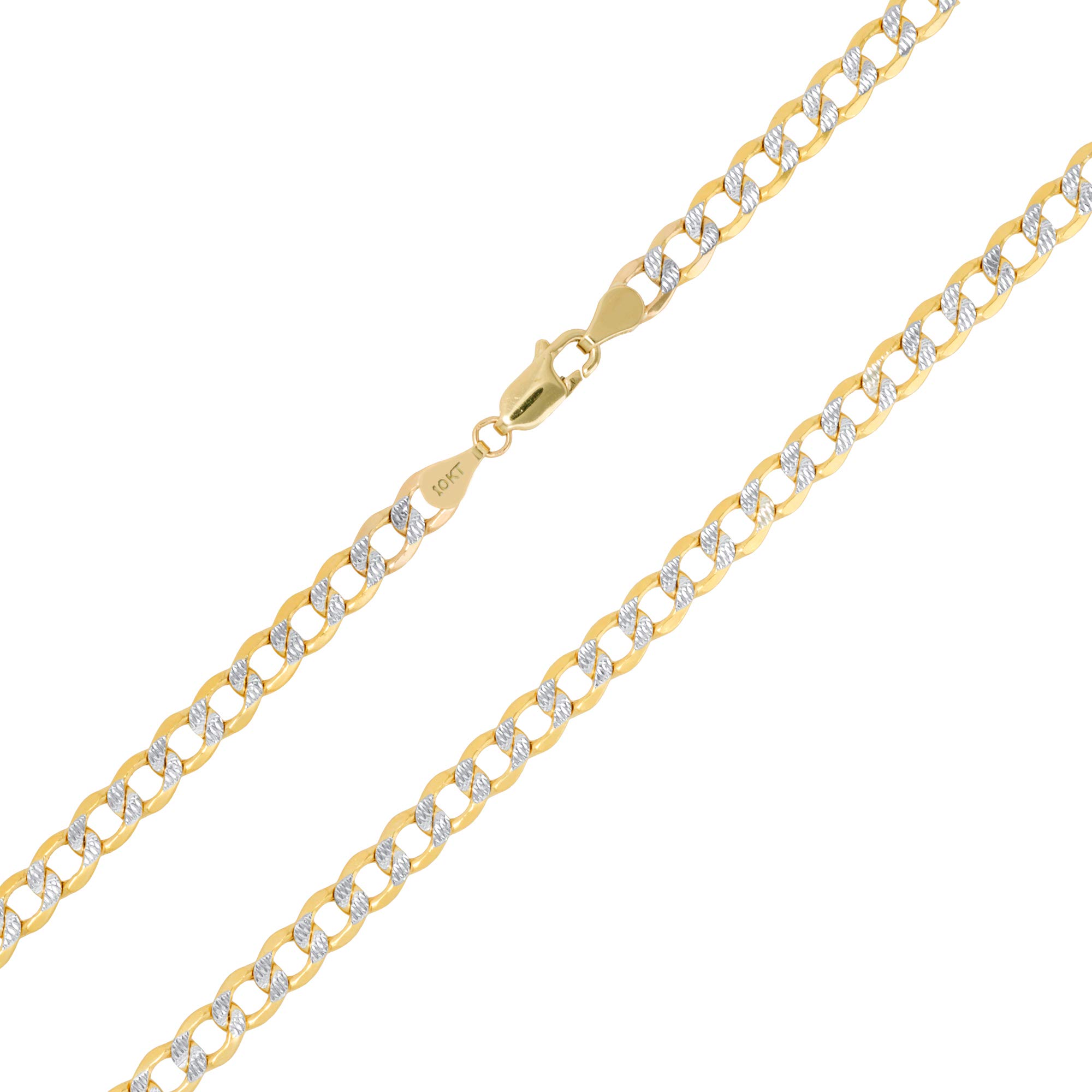 Nuragold 10k Yellow Gold 5.5mm Cuban Chain Curb Link Diamond Cut Pave Two Tone Pendant Necklace, Mens Womens Jewelry 16" 18" 20" 22" 24" 26" 28" 30"