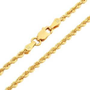 nuragold 10k yellow gold 2mm solid rope chain diamond cut pendant necklace, mens womens jewelry 16" 18" 20" 22" 24" 26" 28" 30"