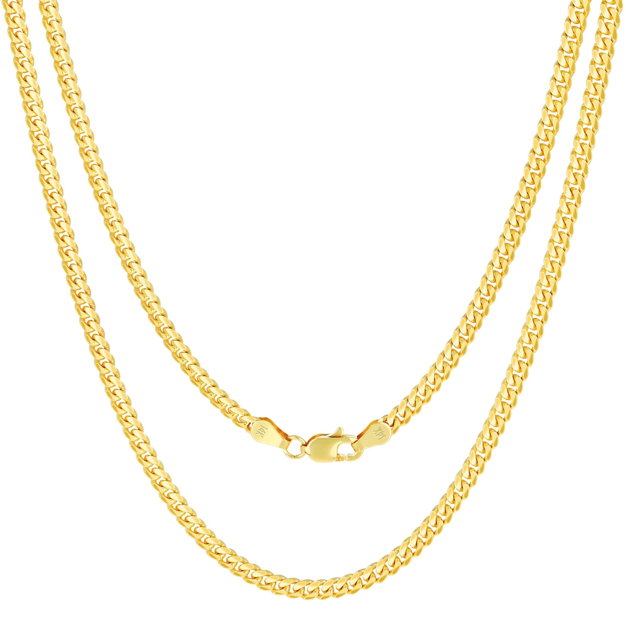 Nuragold 14k Yellow Gold 3.5mm Solid Miami Cuban Link Chain Pendant Necklace, Mens Womens Jewelry 16" 18" 20" 22" 24" 26" 28" 30"