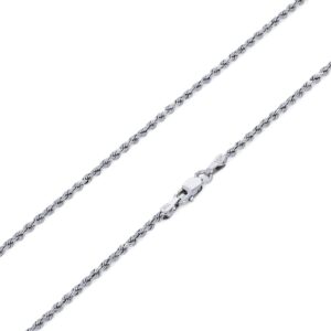 Nuragold 10k White Gold 1.8mm Rope Chain Diamond Cut Pendant Necklace, Womens Mens Jewelry 14" 16" 18" 20" 22" 24" 26" 28" 30"